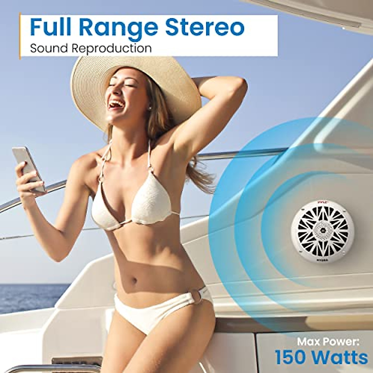 Pyle 5.25 Inch Dual Marine Speakers - 2 Way Waterproof and Weather Resistant Outdoor Audio Stereo Sound System with 150 Watt Power, Poly Carbon Cone, Cloth Surround and Low Profile Design - 1 Pair