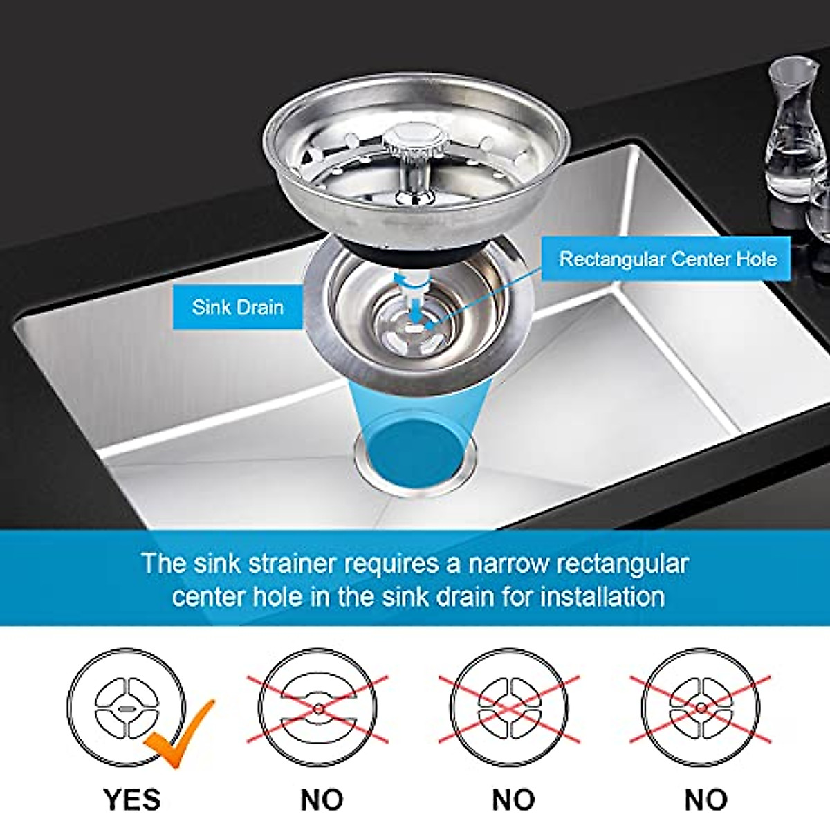 CORNERJOY 2 PCS Kitchen Sink Strainer and Stopper Combo Basket Replacement for Standard 3-1/2 inch Drain,Stainless Steel Basket with Rubber Stopper Bottom