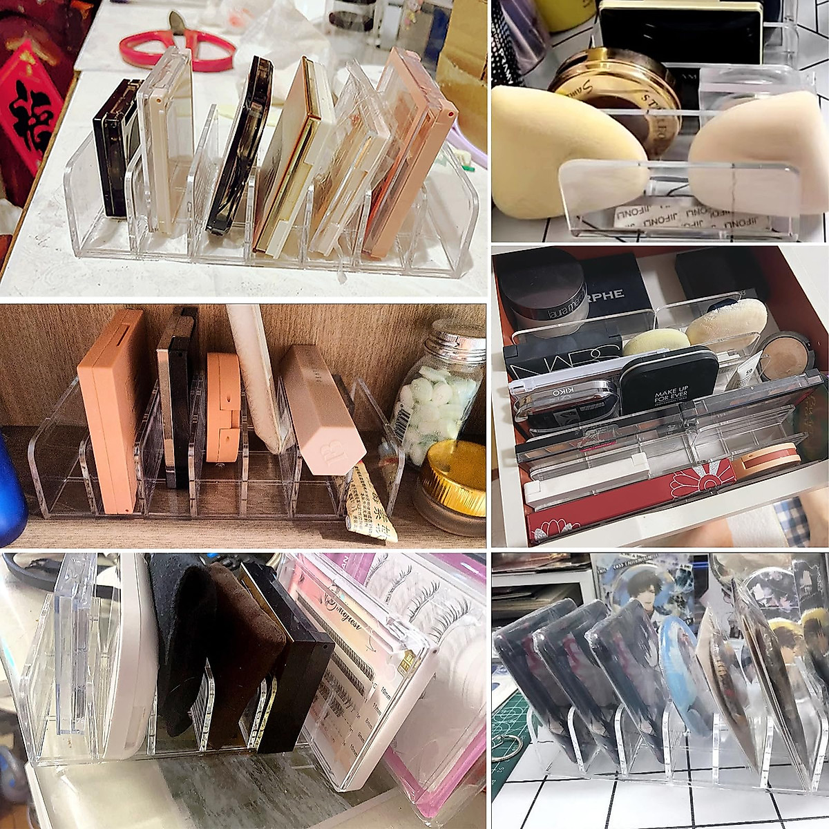 Tecbeauty 2pcs Makeup Palette Organizer Clear Cosmetic Eyeshadow Palettes Storage Tray - 15 Slots