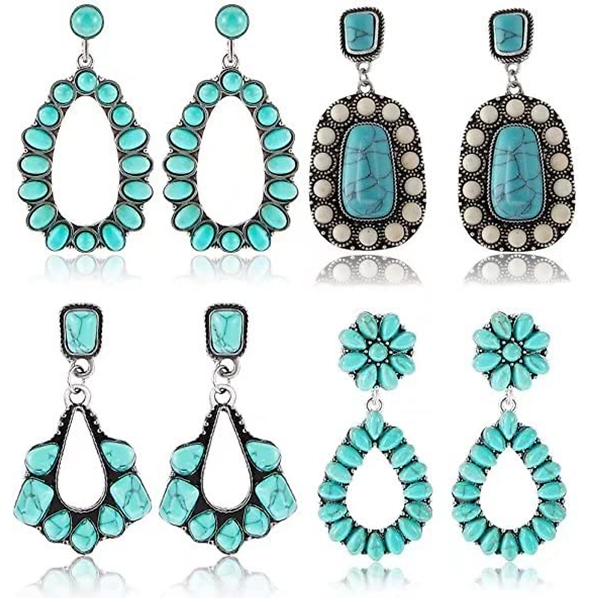 Zhang shine Turquoise Earring Bohemian Style Flowers Dangle Drop Fashion Vintage Valentine Women Jewelry