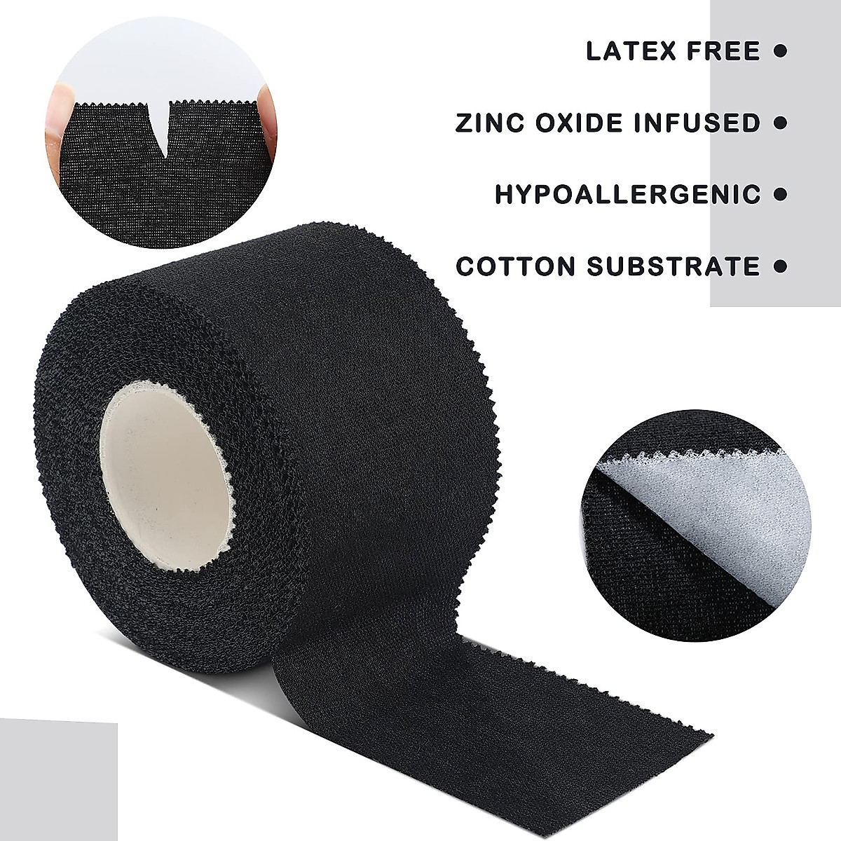 4 Pcs Pre Wrap Tape Athletic Finger Wrist Tape Sports No Sticky Residue Very Strong Easy Tear First Aid Injury Wrap for Athletes Trainers Boxing, 1.5 Inch x 33 Feet (Black, White)