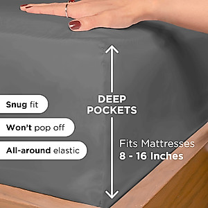 ROYALE LINENS 3 Piece Twin Sheets Set - Soft Brushed 1800 Microfiber Bedding - 1 Fitted and 1 Flat Sheet, 1 Pillow case - Wrinkle Free & Fade Resistant - Hotel Luxury Bed Sheets Set (Grey, Twin)