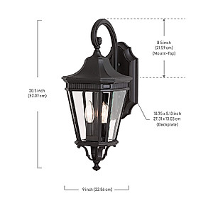 Feiss OL5401BK Cotswold Lane Outdoor Patio Lighting Wall Lantern, Black, 2-Light (9"W x 21"H) 120watts