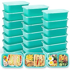 Glotoch Meal Prep Containers Reusable,38OZ 1or2 Compartment To Go Containers, Double Use as Divided Plastic Food Prep Containers with Lids for Lunch, Microwave&Freezer Safe, BPA-Free,30 Packs, Teal