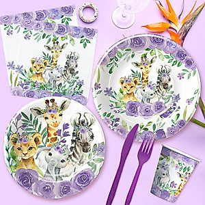 APOWBLS Safari Jungle Theme Party Supplies Girl - Jungle Safari Birthday Baby Shower Decorations Tableware, Plate, Cup, Napkin, Tablecloth, Cutlery, Straw, Animal Safari Party Decorations | Serve 24