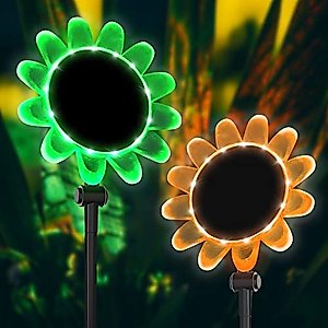 Solar Lights Outdoor Decorative, Uppallant 2-Pack Solar Sunflower Garden Lights with 10 Colors & 4 Modes Changing, IP68 Waterproof LED Remote Solar Flower Lights for Garden, Lake, Yard, Pathway, Lawn