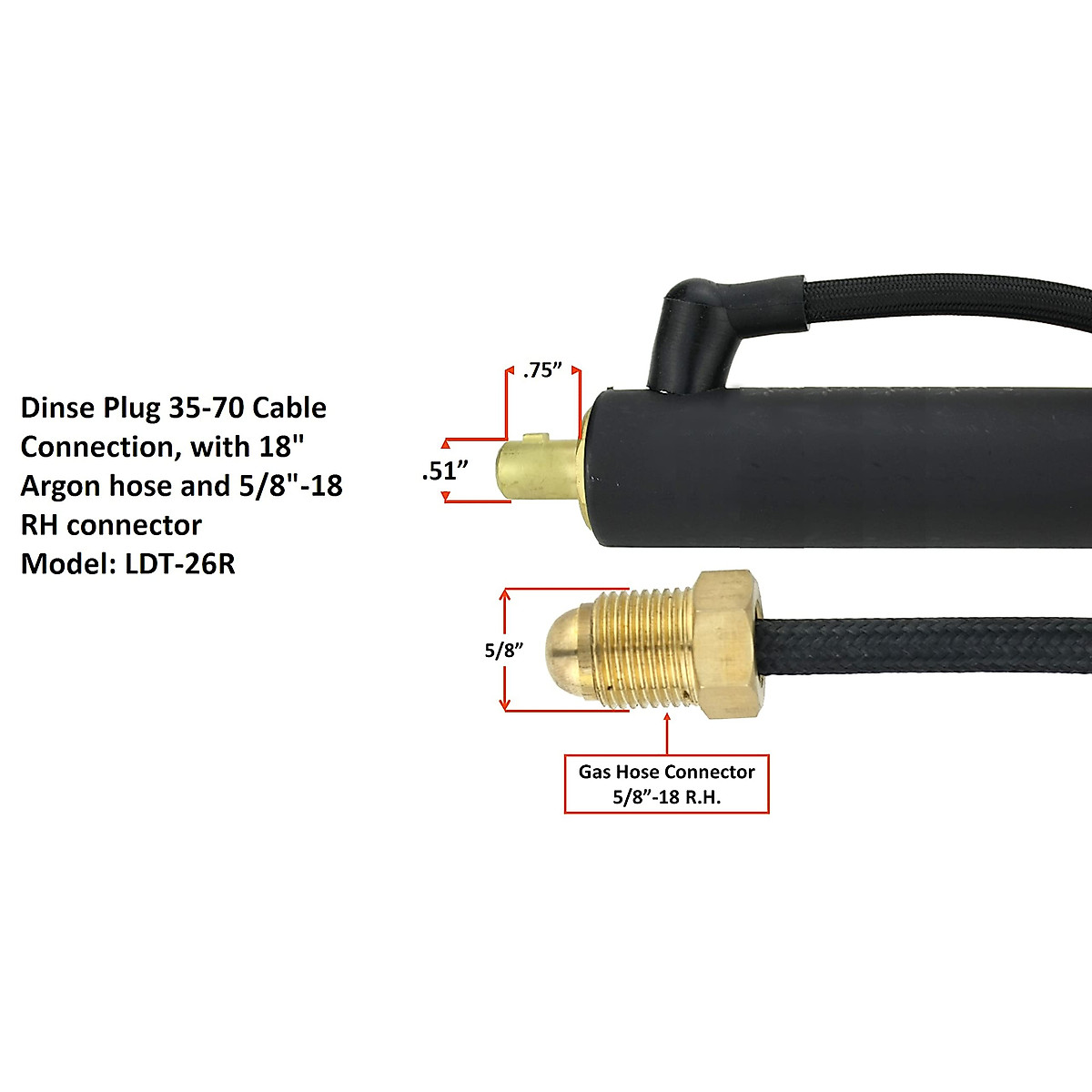 26FV Series - 200 Amp - Air Cooled - Flexible Head TIG Torch with Valve - 25 feet 1-Piece SÜA®Flex Cable - Dinse 35-70 Connector