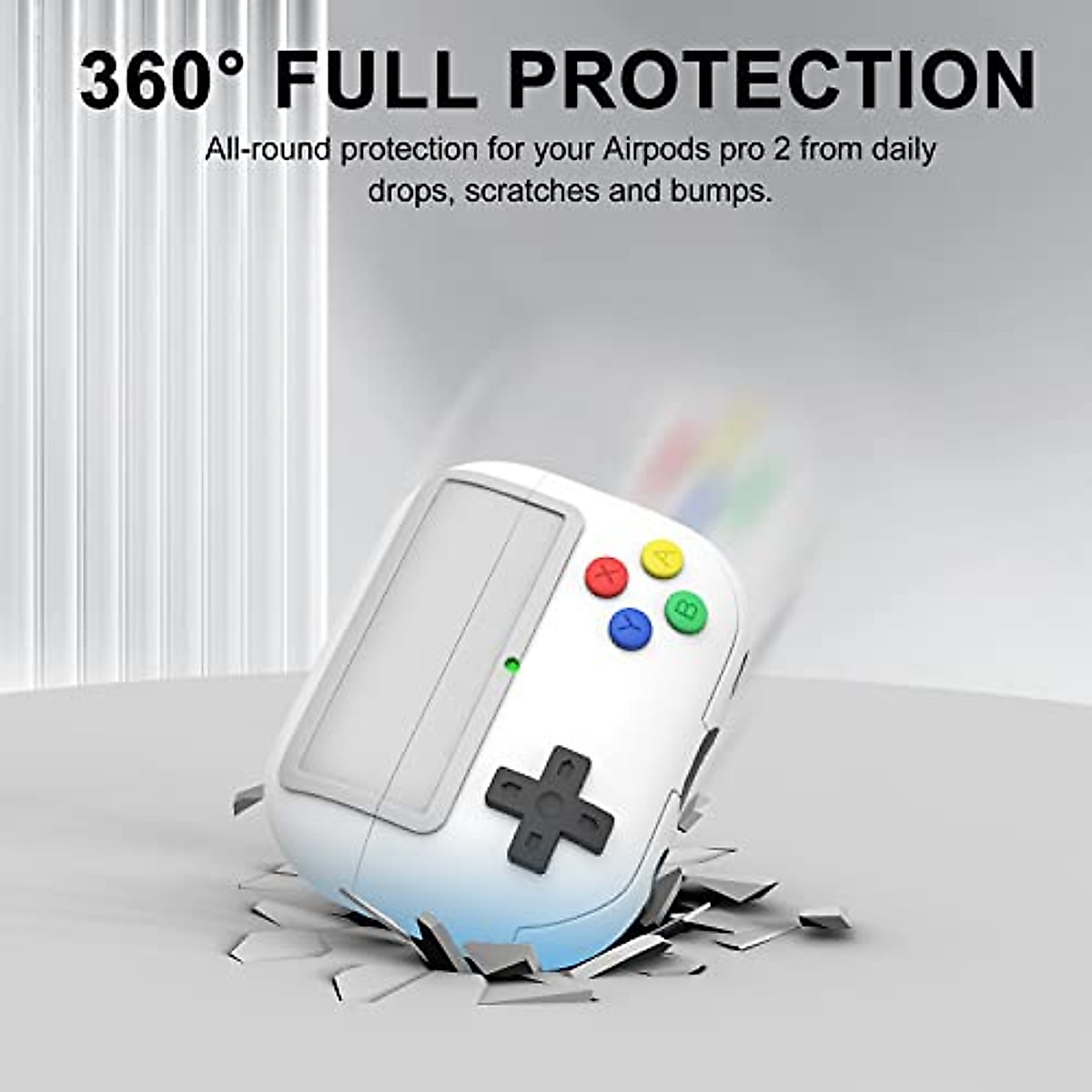 Silicone Airpods Pro 2 Case, Game Player Design for Airpods Pro 2 Case 2022, Soft Silicone Protective Case Skin for Apple Airpods Pro 2nd/1st Generation Accesssories with Keychain for Men Women, White