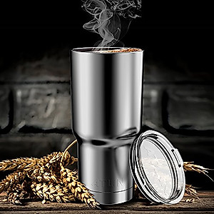 Atlin Tumbler [30 oz. Double Wall Stainless Steel Vacuum Insulation] Travel Mug [Crystal Clear Lid] Water Coffee Cup [Straw Included]For Home,Office,School - Works Great for Ice Drink, Hot Beverage