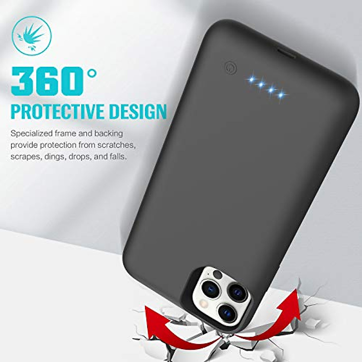 Battery Case for iPhone 12/12 Pro, （Newest 6800mAh）Battery Charging Case Protective Battery Backup Pack Portable Charging Case for iPhone 12/12 Pro Extended Phone Cover 6.1 inch Smart Case - Black