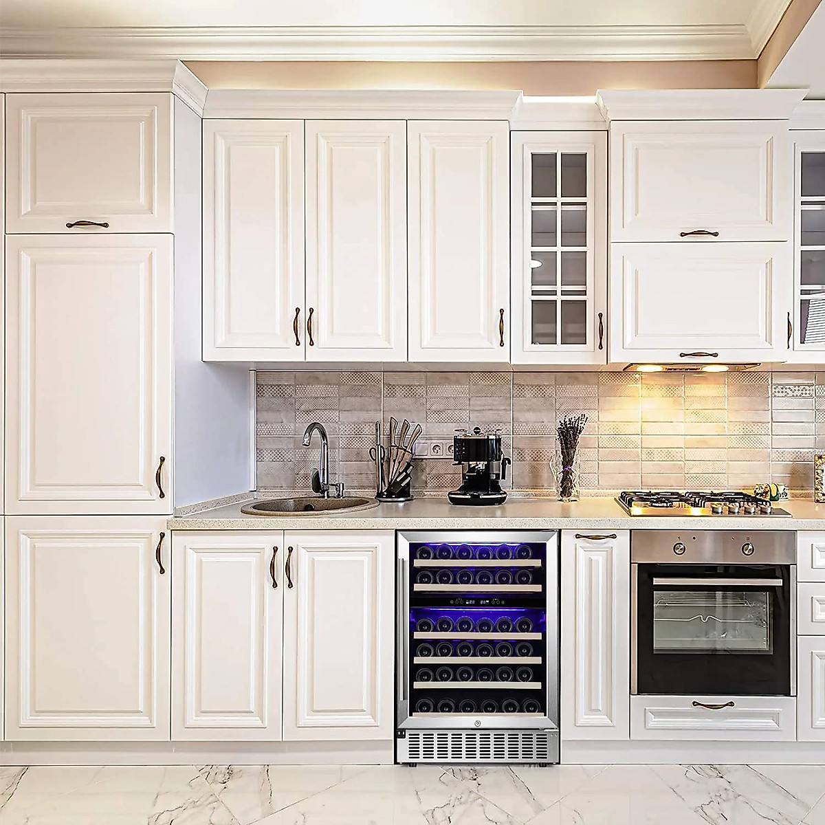 Antarctic Star 24" Wine Cooler Beverage Refrigerator Under Counter Beer Mini Fridge Built-in Freestanding Stainless Steel Dual-Layer Digital Temperature Control Glass Door…