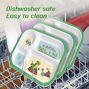 Dinosaur Bamboo Plate Kids Dinnerware Set Toddler Dishes Dinnerware Set Dino Plate Feeding Divided Plates Baby Dish Tableware with Bib