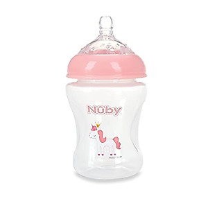 Nuby 3-Pack Infant Feeding Bottles with Slow Flow Breast Size Silicone Nipple: 0+ Months, 8oz, 3 Pack Set: Delicate Llama, Snail, Unicorn Prints