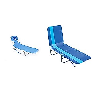 Ostrich Lounge Chaise & Rio Beach Portable Folding Backpack Beach Lounge Chair with Backpack Straps and Storage Pouch, Blue Stripe, ·72“ x 22“ x 10"
