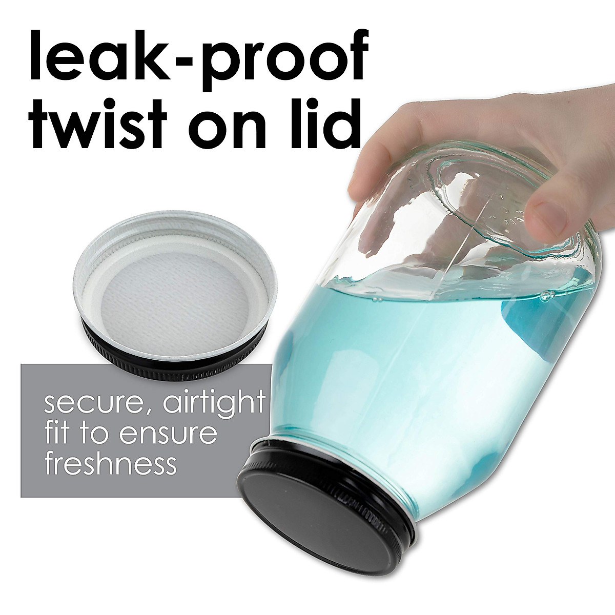 Kitchentoolz Mason Jar Lids, Regular Mouth, for Standard Mouth Mason Jars, Airtight Silicone Seal, Made in USA, Set of 4, Black