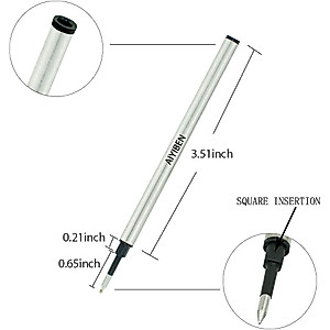 4.37 inch Rollerball Pen Refills, Roller Ball Fine Point 0.5mm, Black Ink Refill Pack of Replaceable Pen Refills Medium Point (6 Pack)