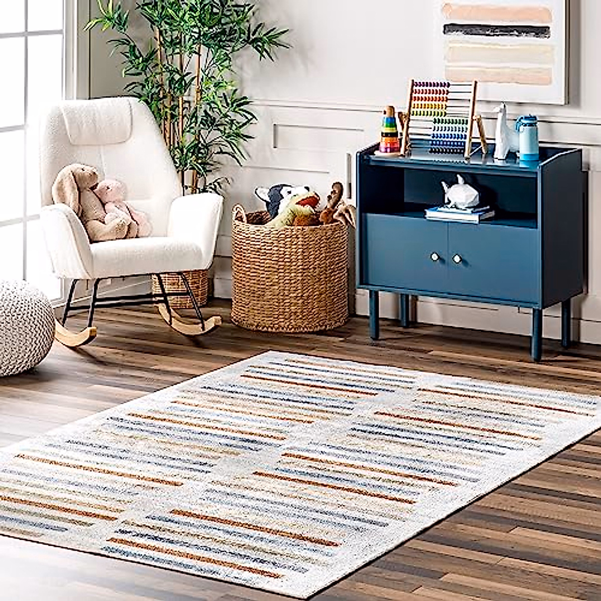 nuLOOM ROS Striped Columns Machine Washable Accent Rug, 3x5, Beige