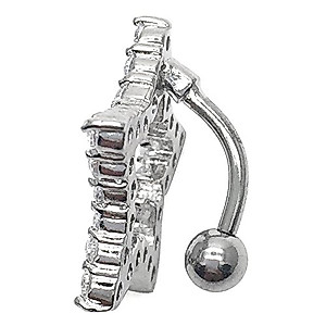 COOLSTEELANDBEYOND Surgical Steel Star Belly Button Ring Body Jewelry Piercing Navel Ring Barbells with CZ