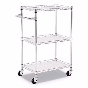 Alera ALESW322416SR 24 in. x 16 in. x 39 in. 450 lbs. Capacity 3-Shelf Wire Cart with Liners - Silver