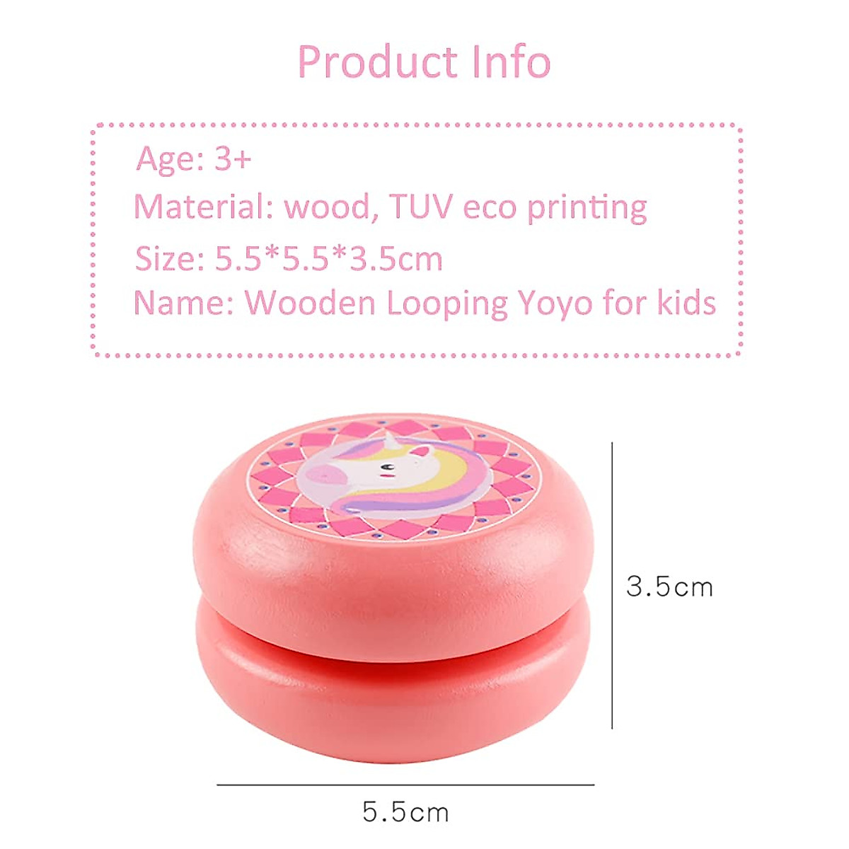 Chic U Wooden Looping Yoyo for Kids Beginners Auto Return Yoyos, No Tricks Needed, Eco Wood Unbreakable Toy Gift, Pink