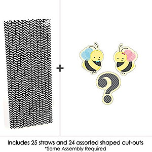 What Will It Bee - Paper Straw Decor - Gender Reveal Striped Decorative Straws - Set of 24