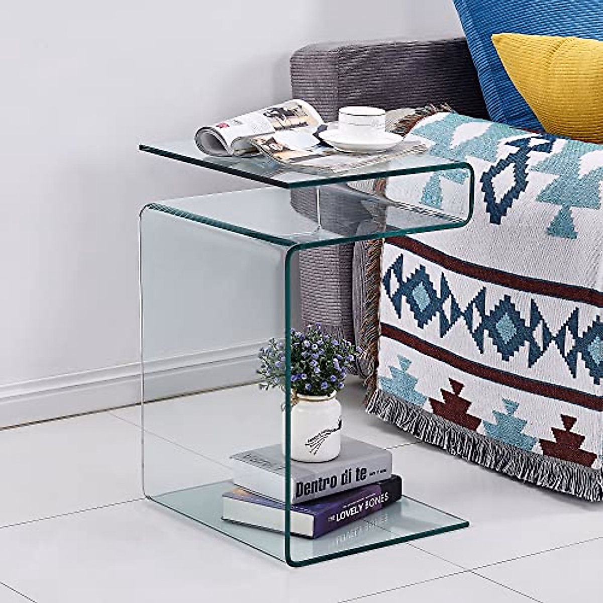 SMARTIK Glass Nightstand Side&End Table, Modern S-Shaped Clear Bedside Table/Side Table/Coffee Table for Living Room,Sofo Accessories, and Bedroom (S Shaped 16.55"x14.56"X24.02"H)