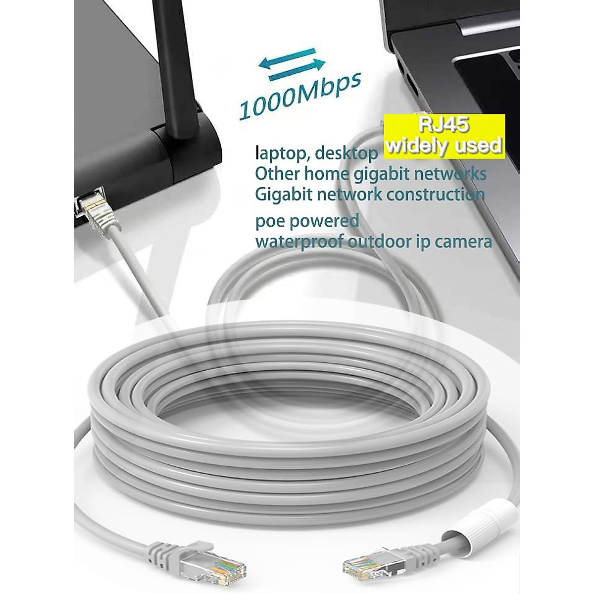 cat6 ethernet Cable 100 ft,Cat 6 Outdoor Ethernet Cable 100 ft Waterproof, Direct Burial,In-Ground High Speed LAN Network, Internet Cord LAN Cable 100ft Cat6 1000Mbit/s poe Camera ethernet Cable 1PCS