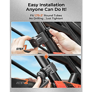 KEMIMOTO UTV Whip Mount Flag Whip Light Mount 2PCS, Heavy Duty Adjustable for 1.75-2 inch Roll Bar Cage, Compatible with RZR 900 1000 XP Pro Turbo Maverick Commander