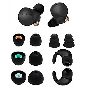 Replacement for Sony WF-C500/WF-1000XM4/WF-1000XM3 Silicone Eartips Ear Tips,JNSA Replacement Earbuds Tips Compatible with Sony WF WI XBA Etc. S/M/L + Triple Flange + Hook Ear Tips 5 Pairs Black