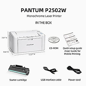 Pantum P2502W Black and White Laser Printer with Wireless Printing, Compact Size, 23 Pages per Minute (V5J87A)