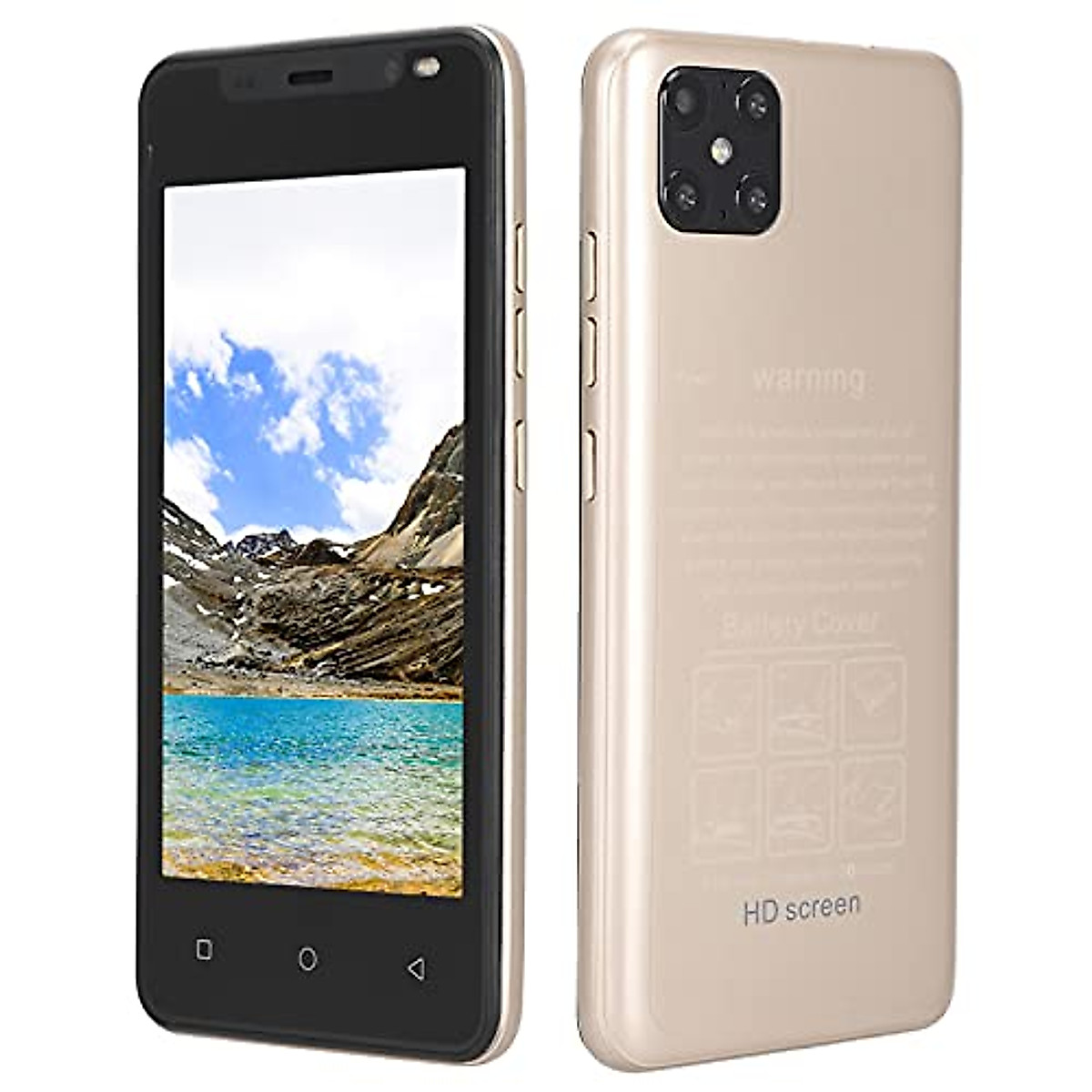 IP 12 Pro 4.66in Unlocked Smartphone, 512MB+4GB, for Android 4.4.2, 0.3MP+ 2MP,1500mAh, Dual Card Dual Standby Cell Phone, WiFi+BT+FM Supported, Expanded 128GB Memory(Gold)