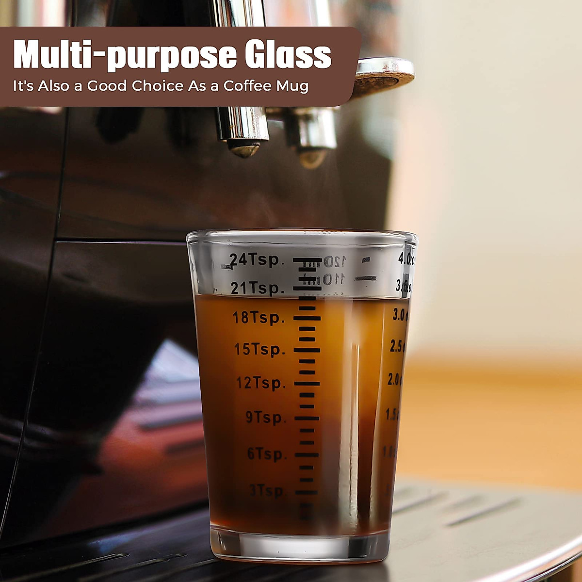 2 Pieces 4 oz Measuring Cup Shot Glass Espresso Shot Glass Liquid Heavy Glass Wine Glass (Black Letters)