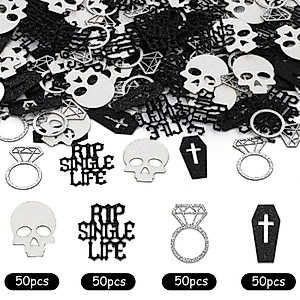 Gothic Bachelorette Party Decorations, Rip Single Life Confetti Glitter for Table Skull Coffin Paper Scatter for Bridal Shower Engagement Wedding Party Supplies