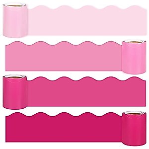 Whaline 65.6ft Valentine's Day Bulletin Board Borders 4 Rolls Pink Series Die-Cut Bulletin Board Strips Colorful Rolled Bulletin Board Trim for School Classroom Office Chalkboard Decoration