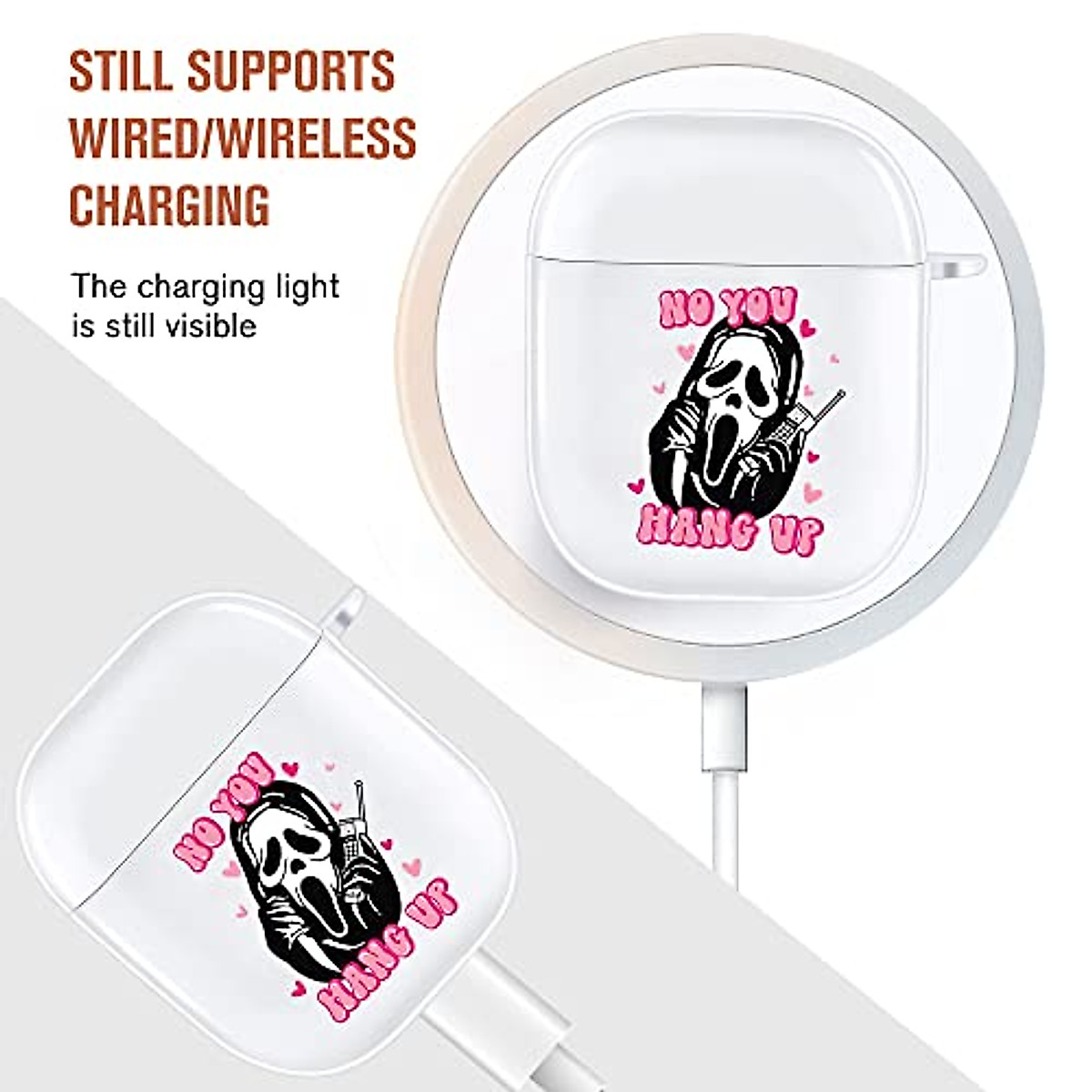 Case for Airpod Case 2nd Generation,Ghostface Scream Airpods Case Cute,Cute Airpod Case 1st Generation,Clear Funny Airpod Case Cover with Keychain for Women Girls (Scream 1st/2nd Case)