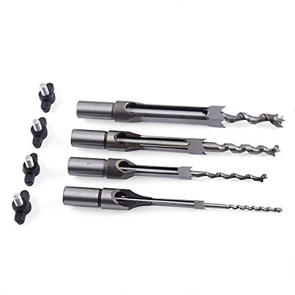 CHUNILLE Square Hole Chisel and Bit Machine Set, Mortising Kit Woodworking Bench Drill Joint Mortise Square Hole Drilling Set of Bench Drill with 4 Bits
