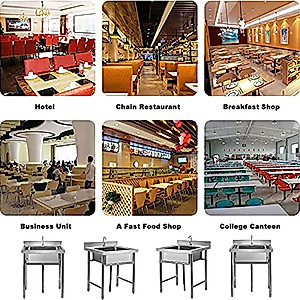 Catering Kitchen Sink, Single Bowl Brushed Stainless Steel Commercial Sink Free?Standing?Utility?Washbasin with Accessories Faucet Used to Restaurant Outdoor Workstation (60 * 60 * 80cm)