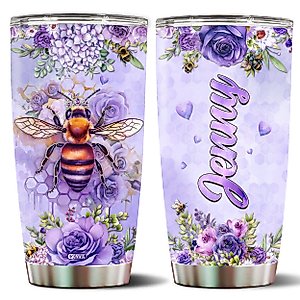 WONWIX Personalized Bee Tumbler Customized Name Queen Bees Gifts For Women Mug Cups Water Bottle 20oz Gift Birthday Valentine Christmas From Lover Insulated Stainless Steel Coffee Cup With Lid