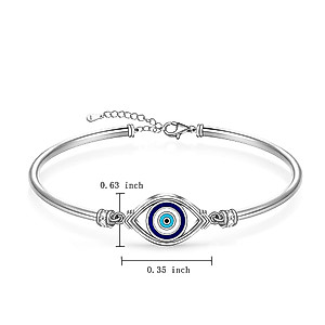 Evil Eye Bracelet for Women Sterling Silver Greek Turkish Blue Evil Eye Bangle Bracelets Adjustable Good Luck Protection Jewelry White Gold Cute Mothers Day Gifts