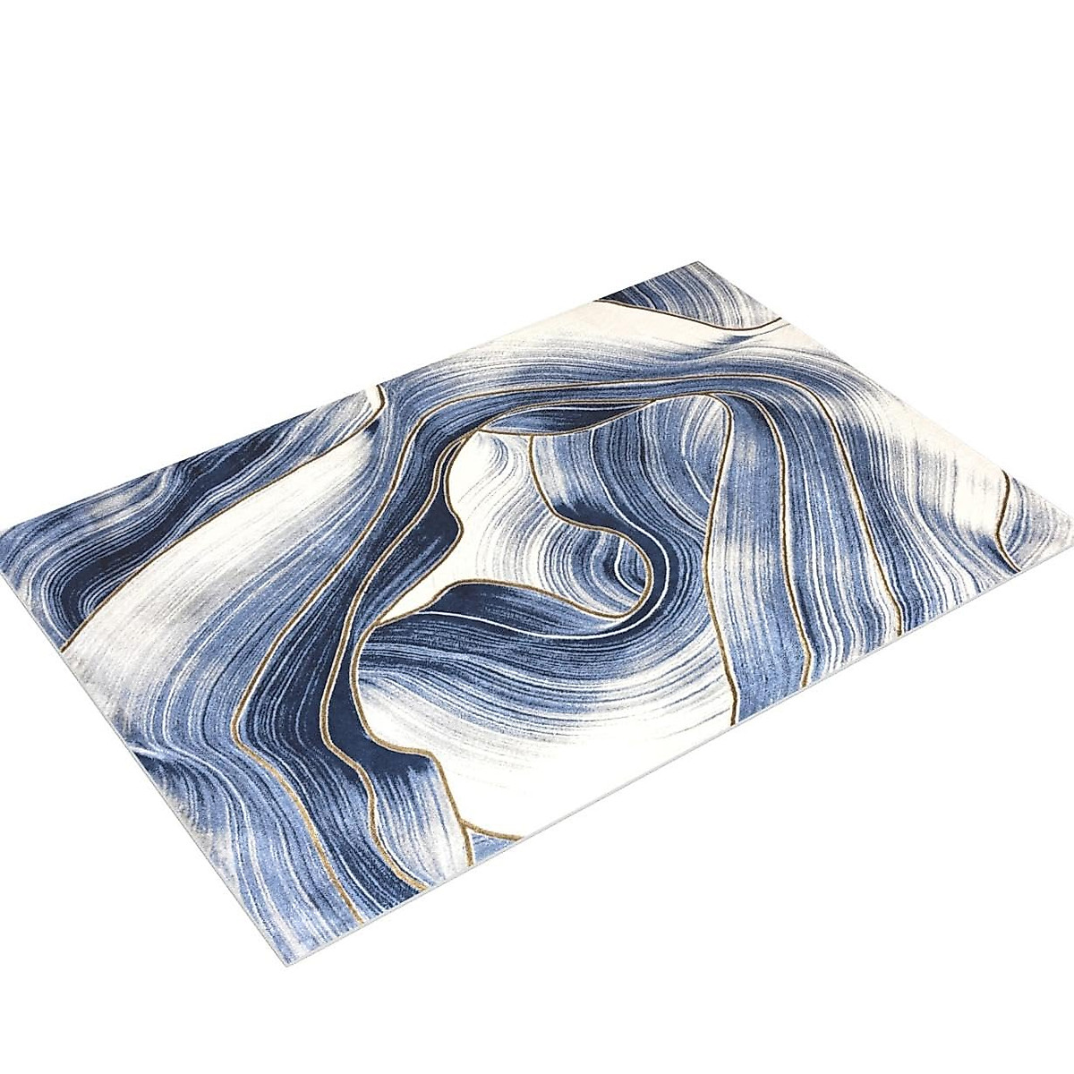 Abani Blue & Ivory Metallic Contemporary Ribbon Area Rug, Rugs Swirl Design Neutral Non-Shed 6' x 9' Bedroom Rug