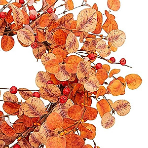 VGIA 18 Inch Fall Wreath Eucalyptus Leaves Wreath Artificial Autumn Wreath for Front Door Fall Leaves Wreath with Berries Fall Decorations for Home and Farmhouse
