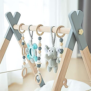 Wooden Baby Play Gym Foldable Frame Activity Gym Hanging Bar with 5 Gym Baby Toys Natural Gift for Newborn Baby (Foldable Grey)