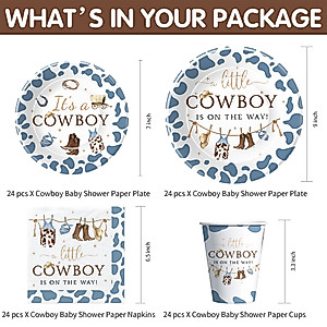 Xenorik Western Cowboy Baby Shower Decorations Tableware - Little Cowboy Baby Boy Table Decorations, Plate, Cup, Napkin, Tablecloth, Cutlery, Cowboy Wild West Rodeo Baby Shower Supplies | Serve 24