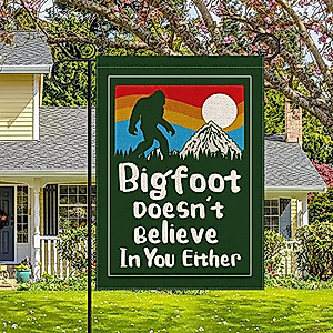 Funny Camper Garden Flags Bigfoot Doesn't Believe In You Either Vertical Double Sided Camping Trailer RV Yard Decorations 12.5x18 Inch