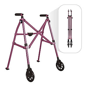 Able Life Space Saver Walker, Lightweight and Foldable Rolling Walker for Adults, Seniors, and Elderly, Compact Travel Walker with 6-inch Wheels and Ski Glides for Mobility Support, Regal Rose