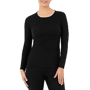 Fruit of the Loom Women's Micro Waffle Premium Thermal Underwear Tee Shirt, Black/Black, Medium