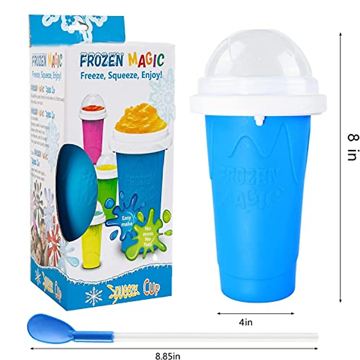 BEIDIYINGER Slushy Maker Cup, Magic Quick Frozen Squeeze Cup, Summer Cooling Smoothie Pinch Cup, Double Layer Silicon Ice Cream Milkshake Juice Portable Maker, for Family DIY Homemade, Blue, White