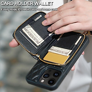 LAMEEKU Wallet Case for iPhone 12/12 Pro 6.1" - Card Holder, Crossbody Strap, Leather Handbag, Women's Protective Case - Black