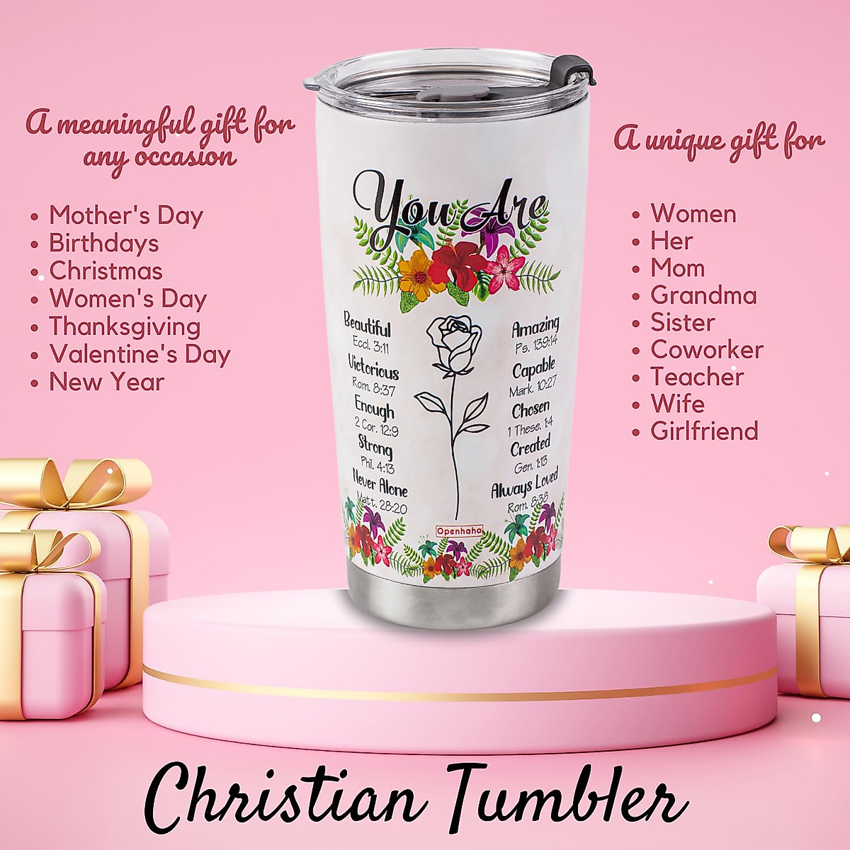 Openhaha Christian Gifts for Women. Spiritual Gifts, Inspirational Religious Gift for Women. Birthday Gifts for Women. Christmas, Mother's Day Gifts for Mom Grandma. Stainless Steel 20 oz Mug Tumbler