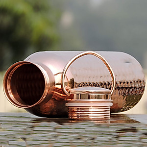 HealthGoodsIn - Pure Copper Hammered Water Bottle with Carrying Handle 600 Ml (20.28 Fluid Ounce) | Seamless Leakproof Water Bottle for Ayurvedic Benefits